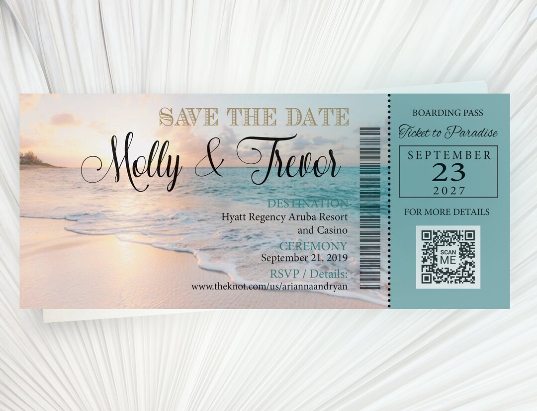 Travel Beach Boarding Pass Ticket Passport Wedding Save the Date ...