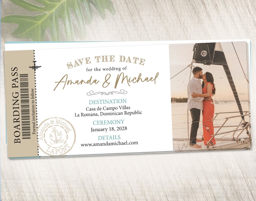Boarding Pass Ticket Passport Wedding Save the Date Wedding Reception ...