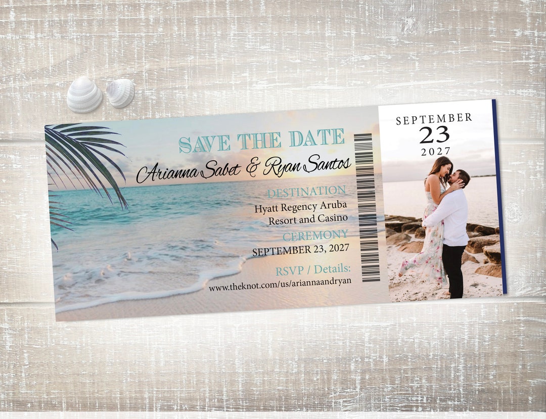 Beach Boarding Pass Passport Wedding Save the Date Cards Magnets ...
