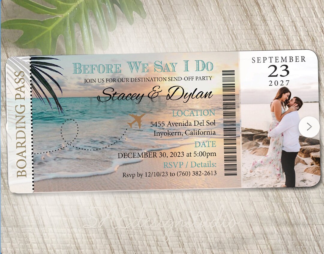 Beach Boarding Pass Ticket Passport Wedding Save the Date Wedding ...