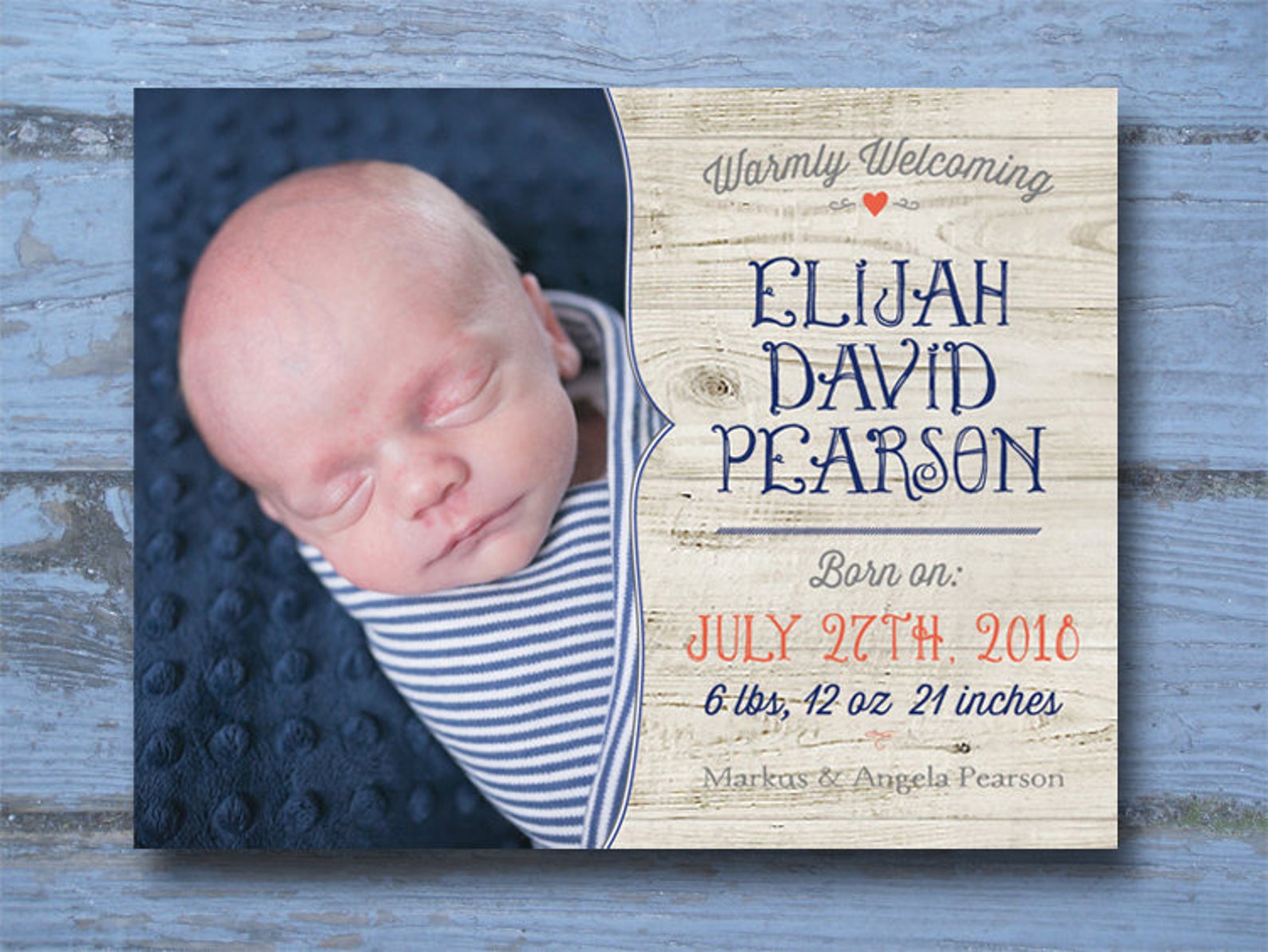 Rustic Baby Card Baby Birth Photo Birthday Announcements Party | Etsy