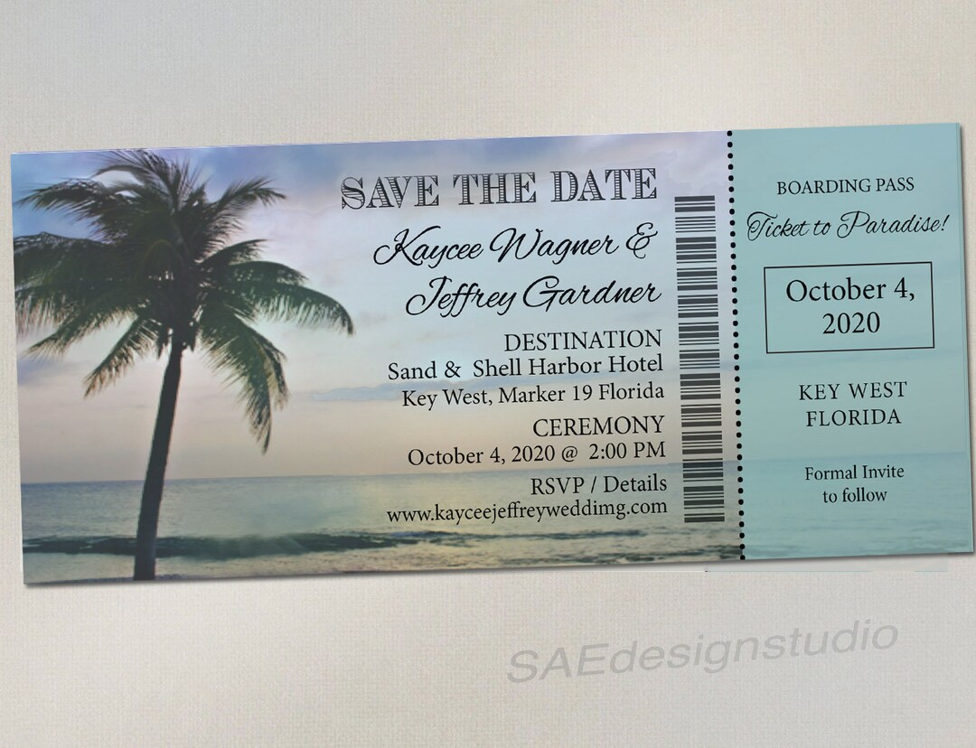 Beach Boarding Pass Save the Date Perfect for a Tropical Destination ...