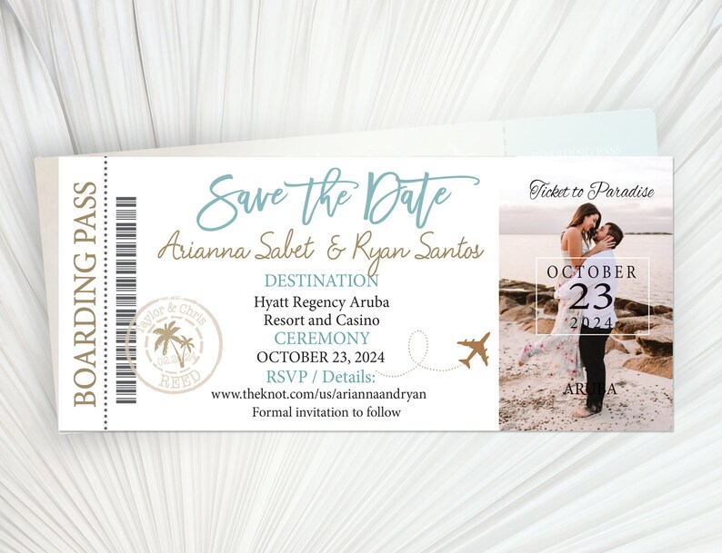 Beach Boarding Pass Passport Wedding Save the Date Cards Magnets ...