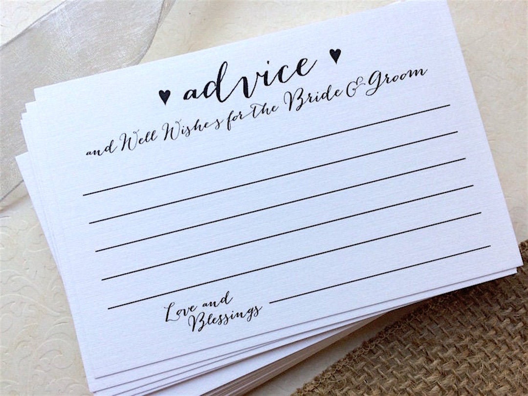 50 Wedding Advice Cards for the Bride and Groom Newlyweds Printed Cards ...