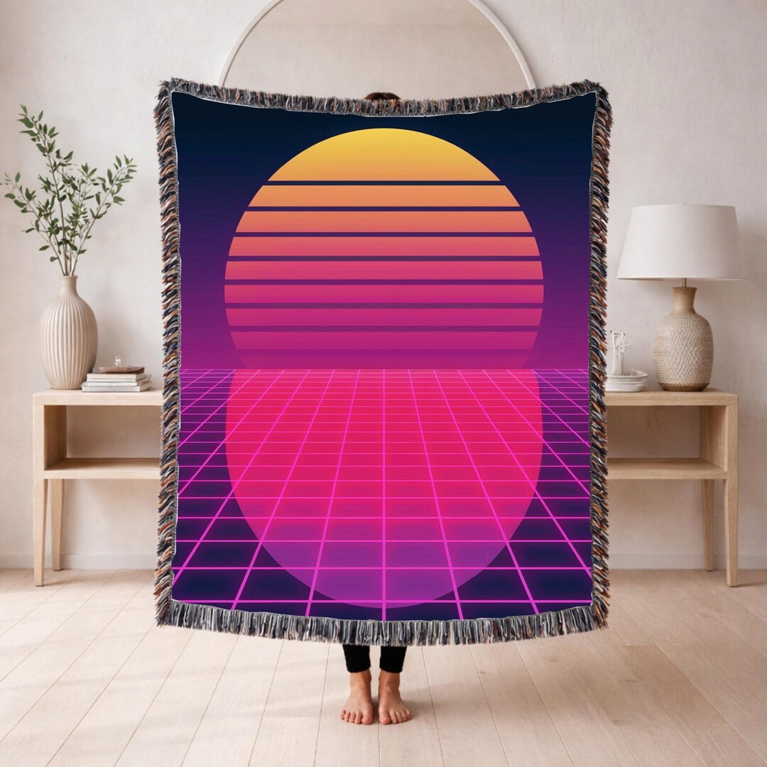 Retrowave Palm Grid Throw Blanket | Hot Pink Black 1980s Tropical Home ...
