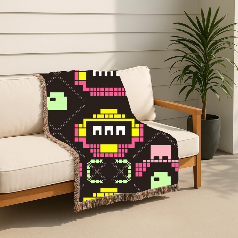 Pixel Robot Arcade Blanket | 1980s Game Character Throw Décor - Etsy