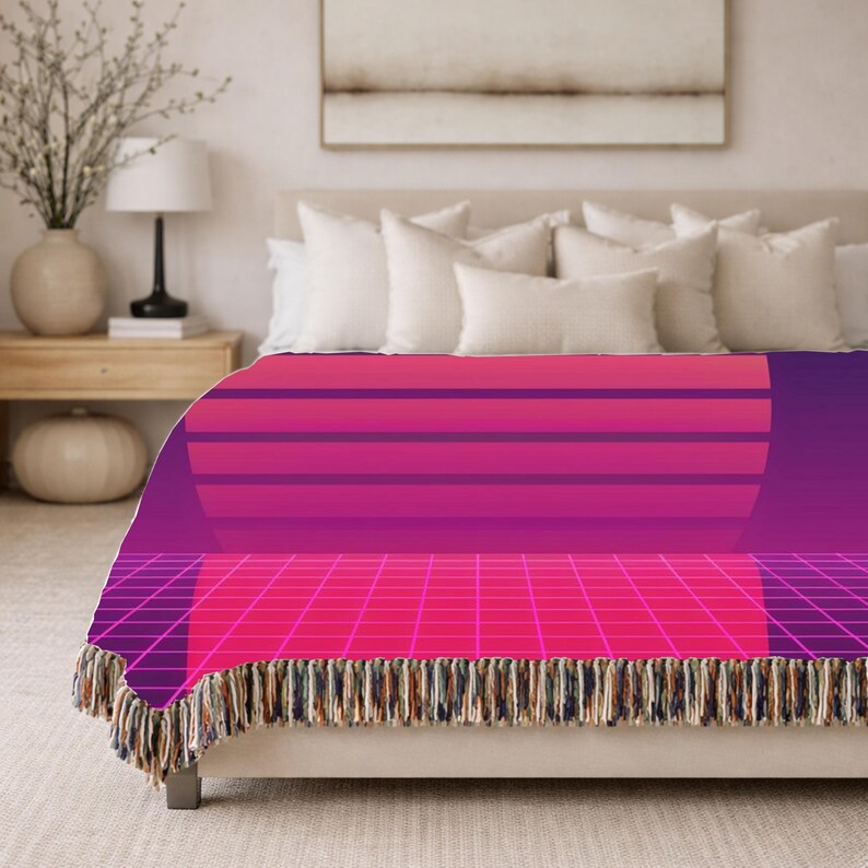 Retrowave Palm Grid Throw Blanket | Hot Pink Black 1980s Tropical Home ...
