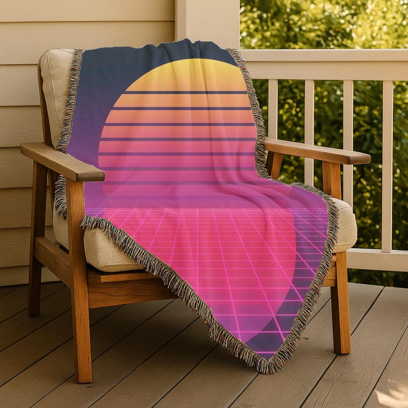 Retrowave Palm Grid Throw Blanket | Hot Pink Black 1980s Tropical Home ...
