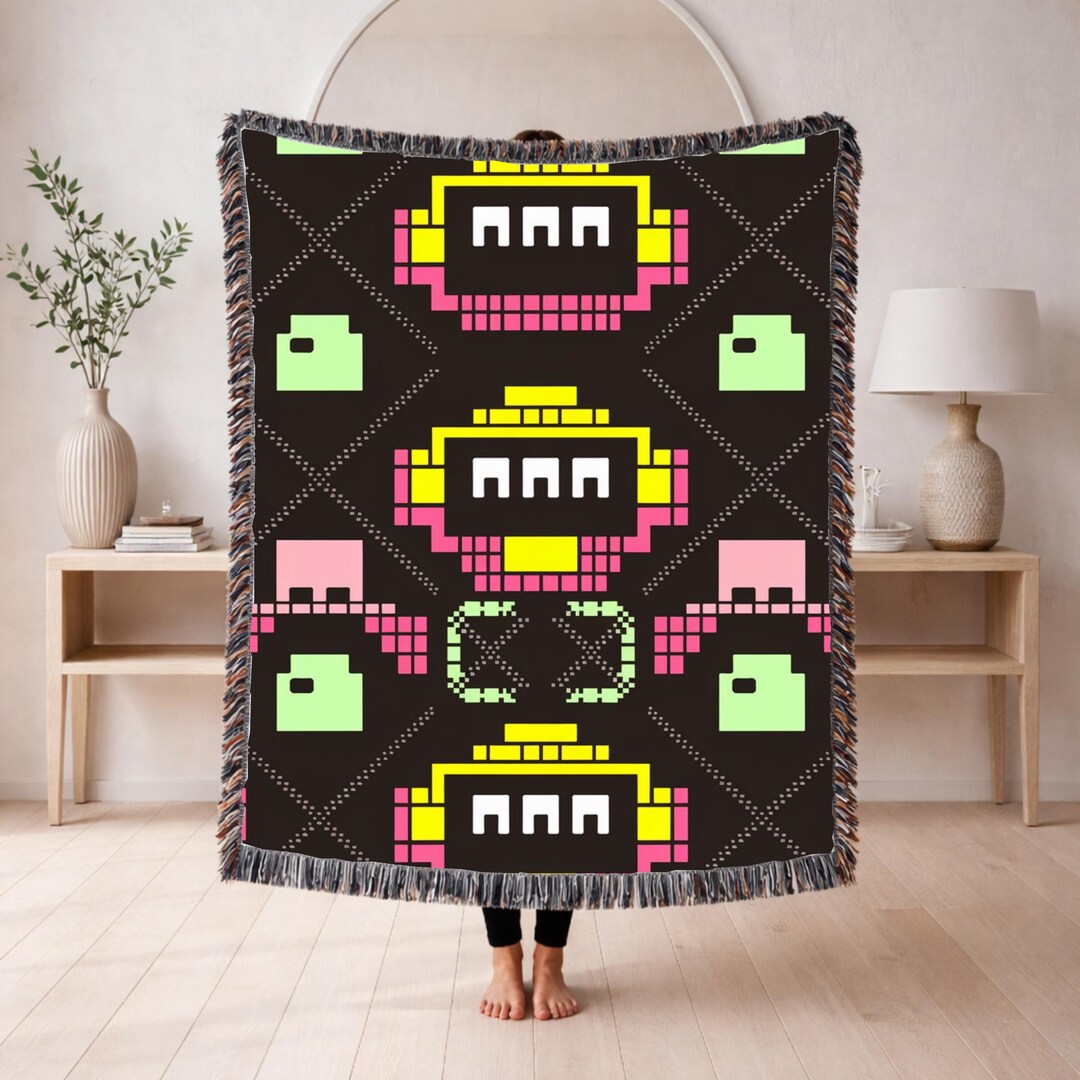 Pixel Robot Arcade Blanket | 1980s Game Character Throw Décor - Etsy