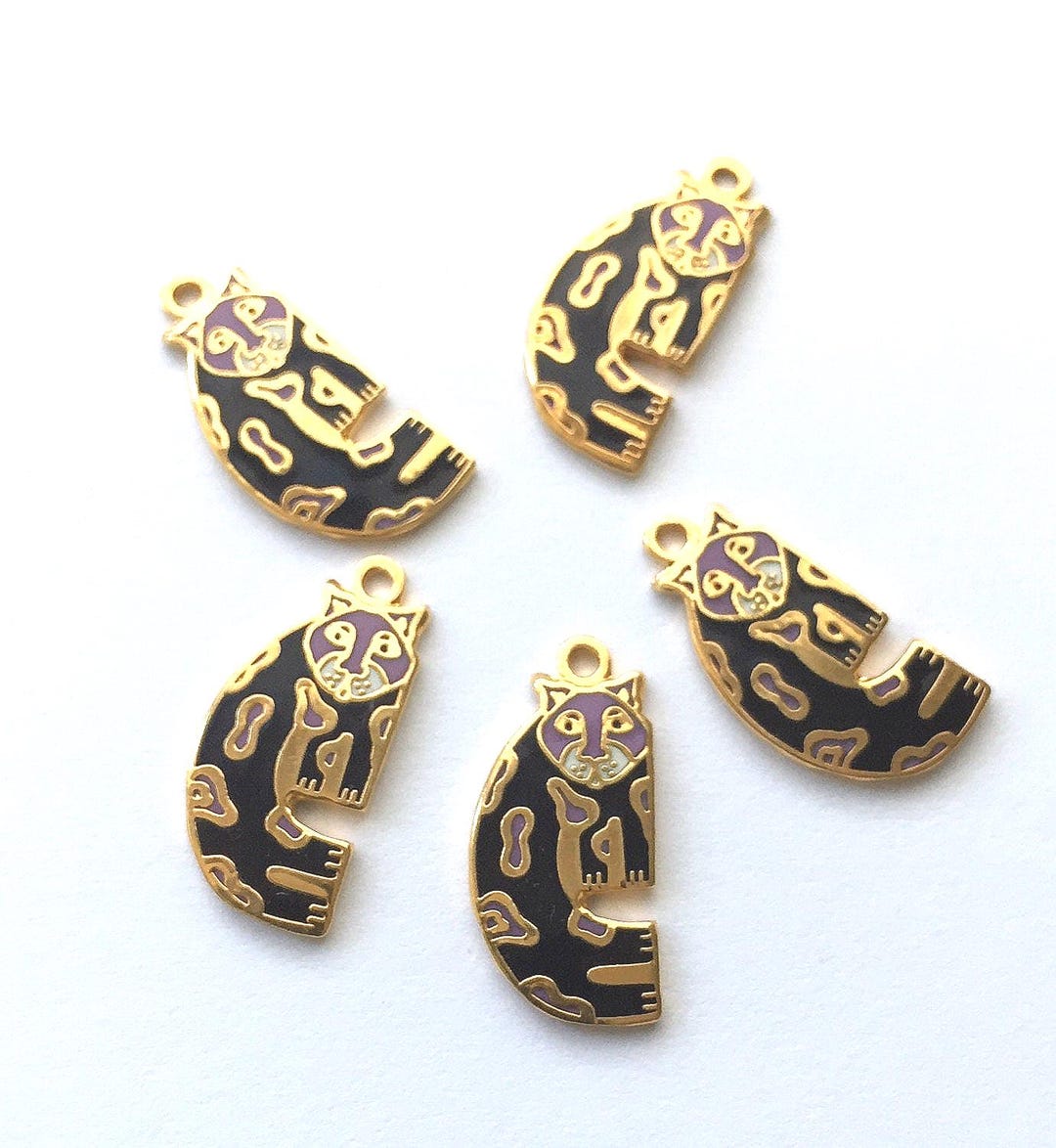 5 Vintage Laurel Burch Baby Snow Leopard Cloisonné Jewelry Cat Charms ...