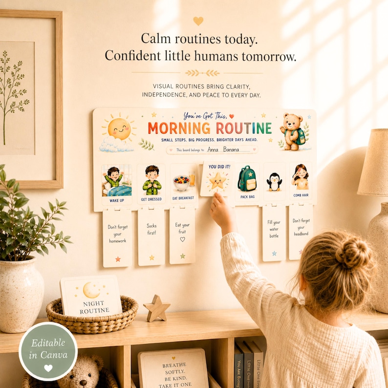 Editable Kids Routine Chart System for Ages 2–7, Morning Afternoon ...