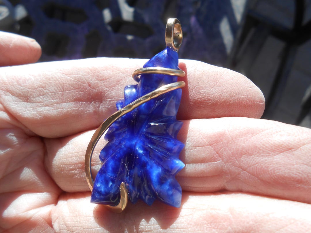 Dark Blue Carved Victoria Stone Gold Wrapped Pendant - Etsy