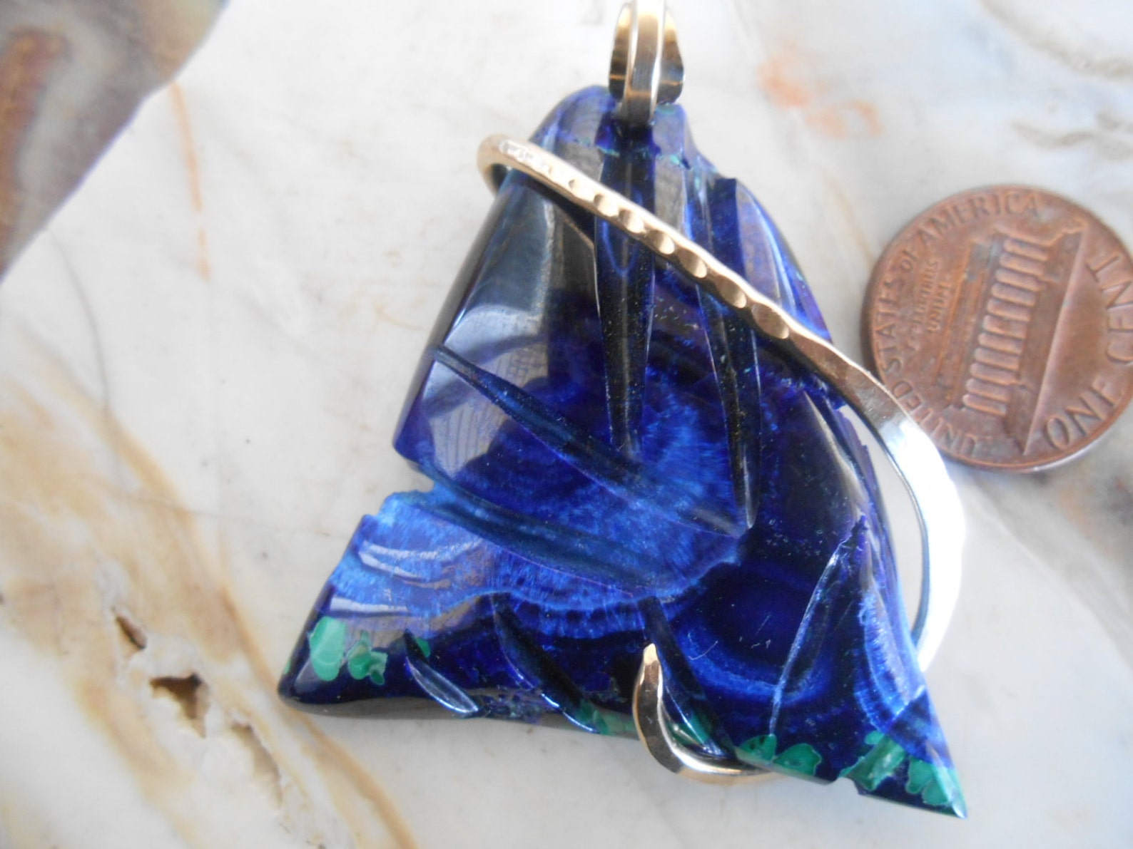 BEAUTIFUL Banded Azurite Malachite Gold Wrapped Pendant - Etsy