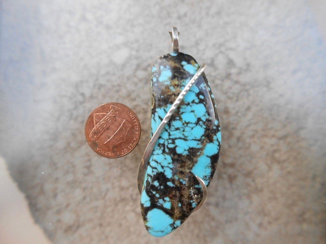 Blue Diamond Turquoise Silver Wrapped Pendant - Etsy