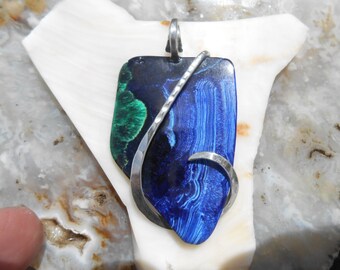BEAUTIFUL Banded Azurite Malachite Gold Wrapped Pendant | Etsy