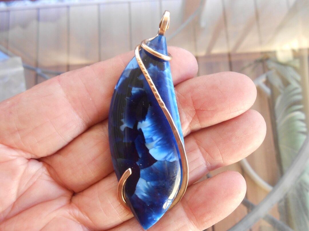 Dark Blue Victoria Stone Gold Wrapped Pendant - Etsy