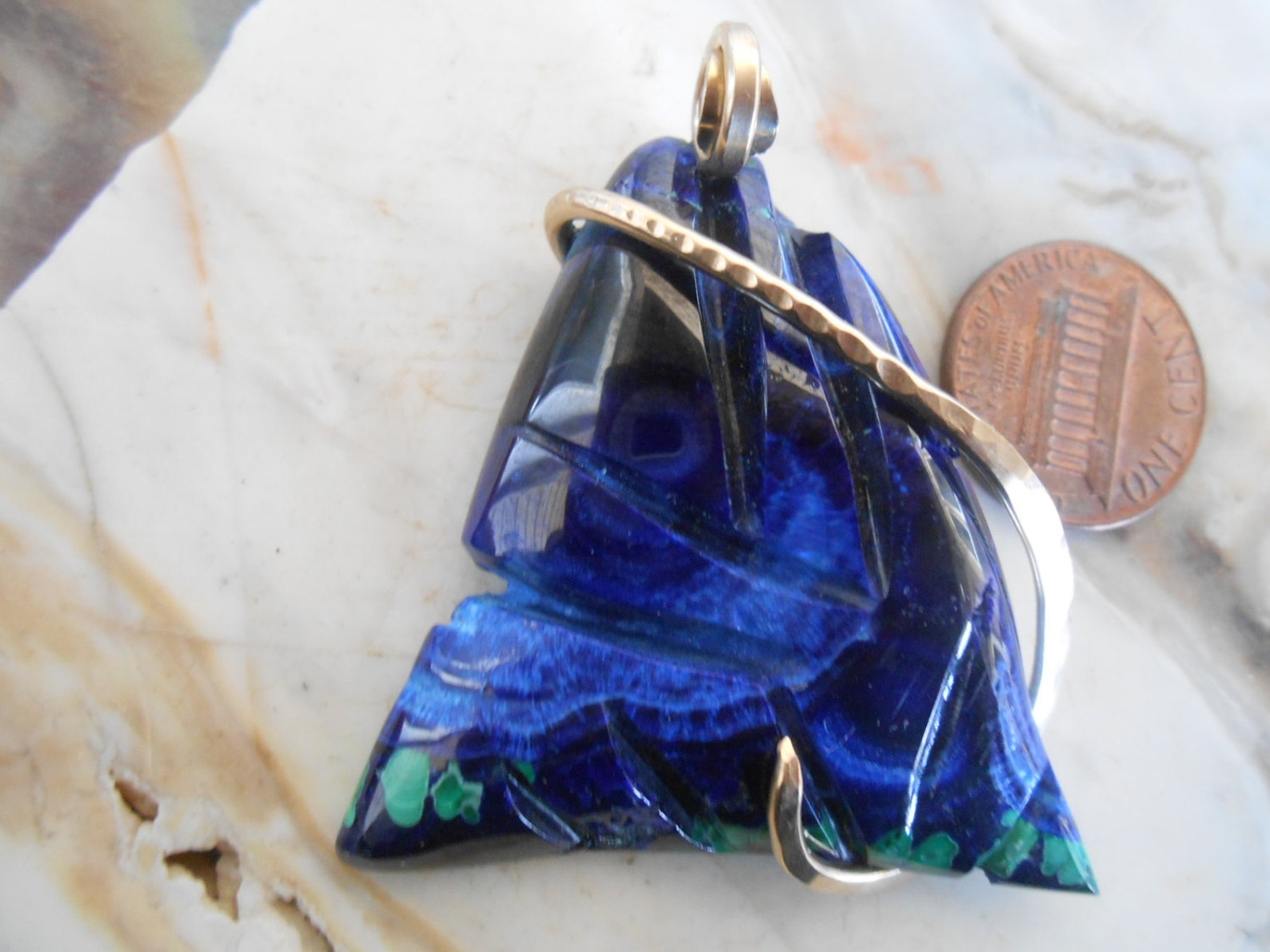 BEAUTIFUL Banded Azurite Malachite Gold Wrapped Pendant - Etsy