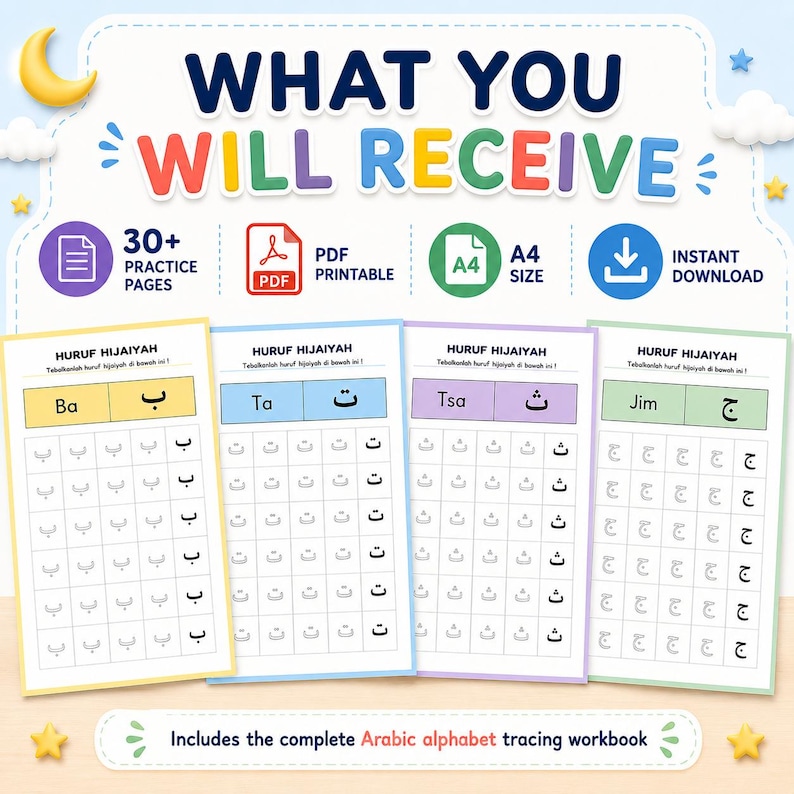 Arabic Alphabet Tracing Worksheets | Huruf Hijaiyah Printable PDF ...