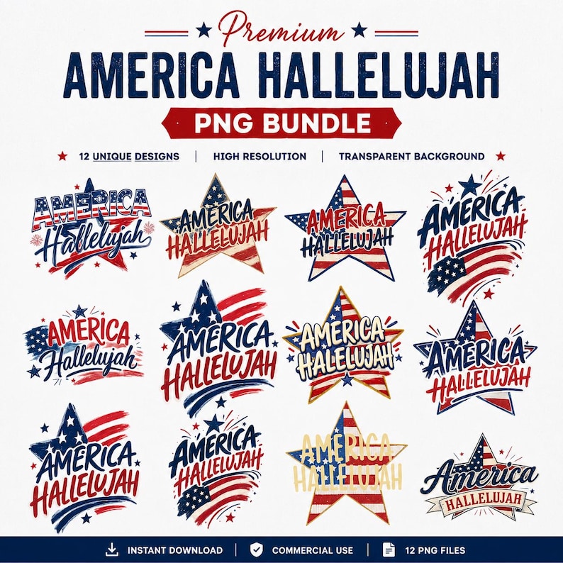 America Hallelujah PNG Bundle, Patriotic Fourth of July PNG Bundle ...