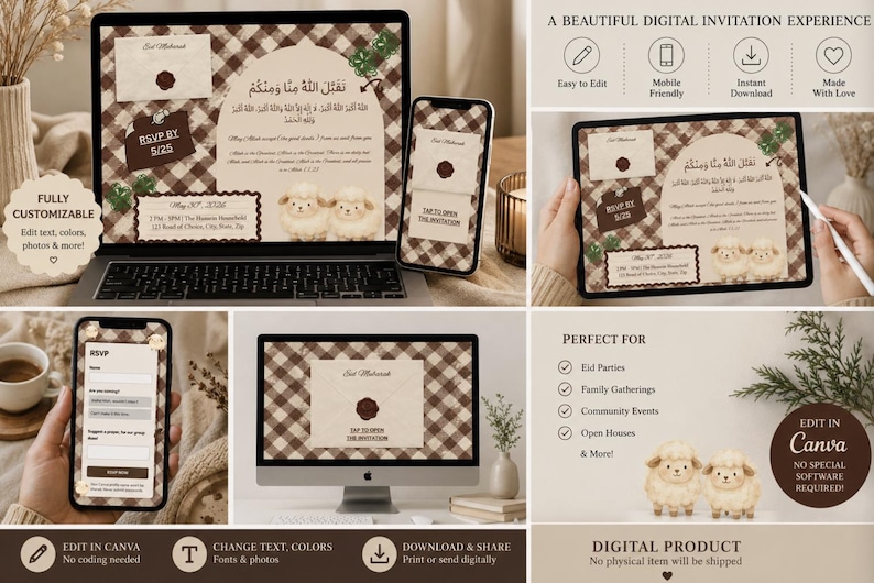 Neutral Eid Mubarak Invitation Template | Canva Mobile RSVP (digital ...