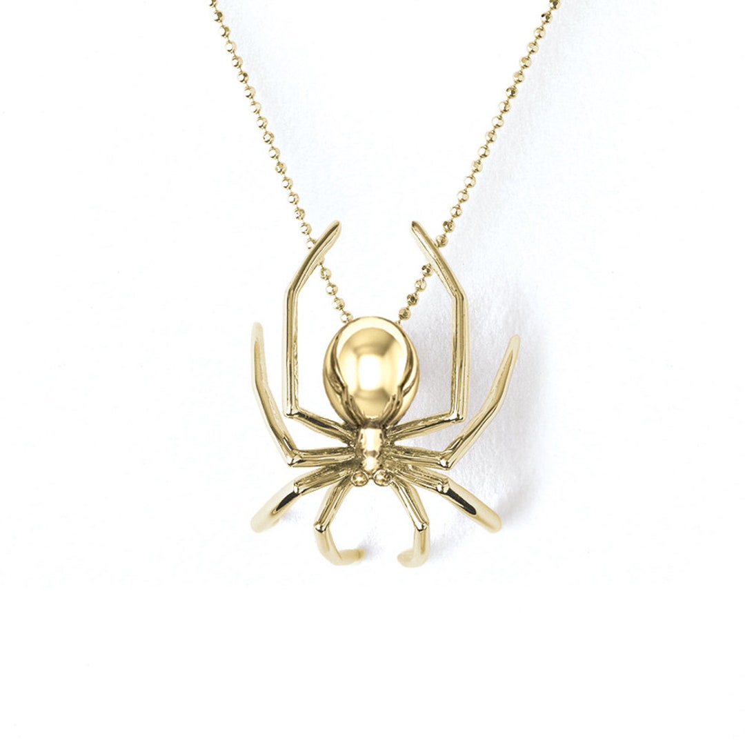 14k Solid Gold Medium Spider Pendant Necklace Jherwitt Jewelry Gift - Etsy