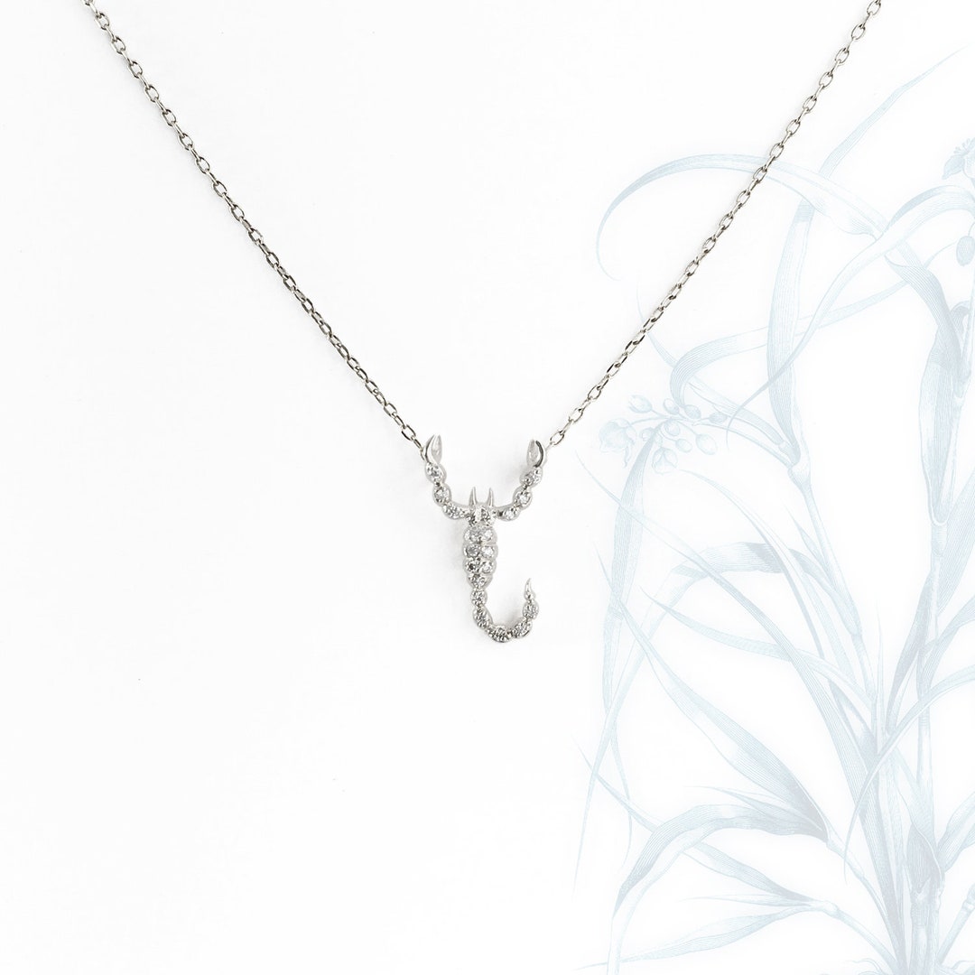 Diamonds 14k White Gold Small Scorpion Pendant Necklace Jherwitt ...