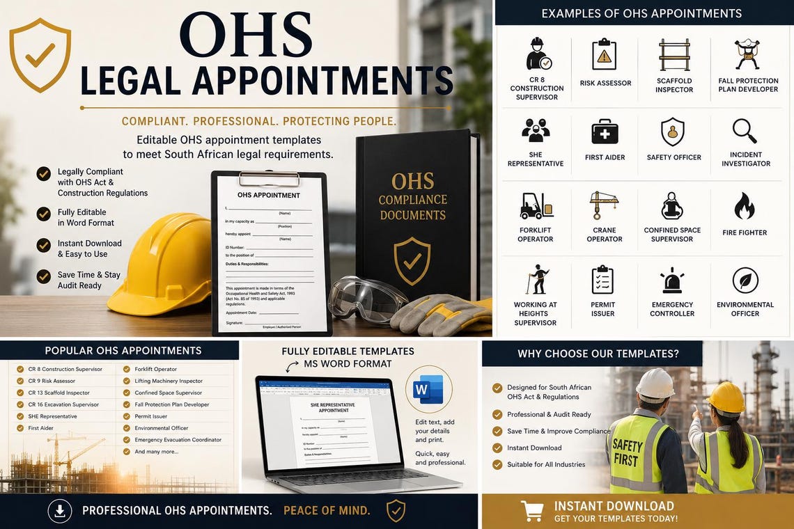 OHS Compliant Appointment Templates - Etsy Canada