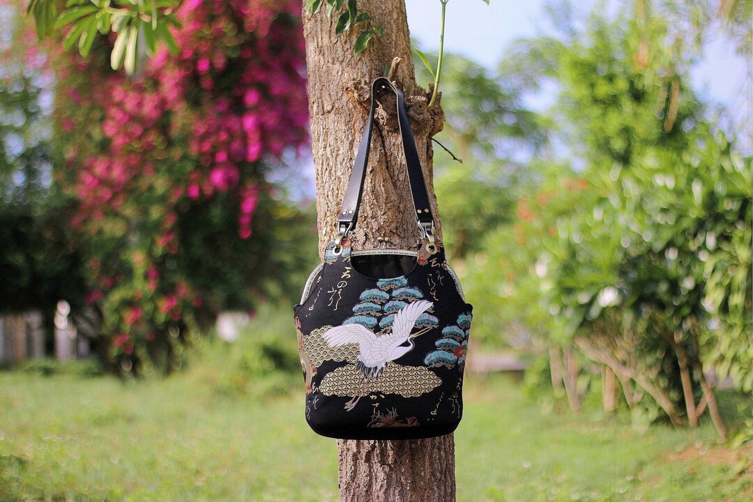 Japanese Cranes Fabric Kiss Lock Shoulder Bag - Etsy