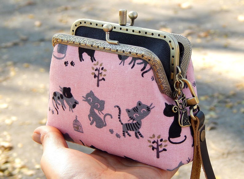 Wristlet Clutch Two Compartment Cat Purse - Etsy