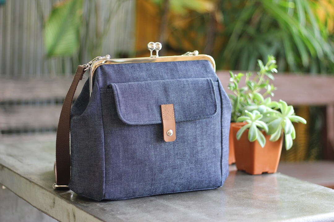 Denim Kiss Lock Backpack: Convertible Shoulder Crossbody Bag - Etsy