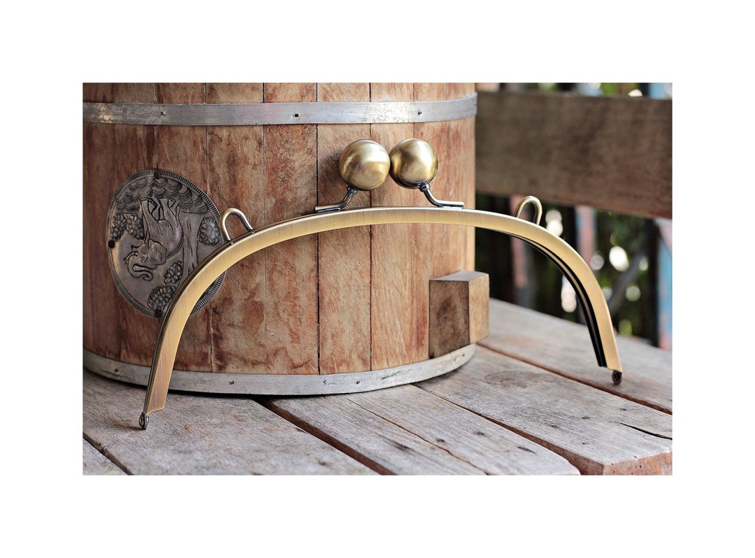 10"x4" Antique Brass Purse Frame With Large Ball Clasp, Glue in Purse ...