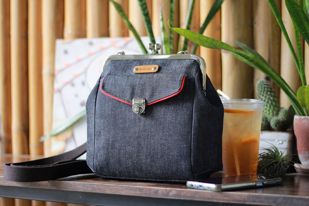 Kiss Lock Bag, Mini Backpack, Kiss Lock Backpack, Shoulder Bag, Denim ...