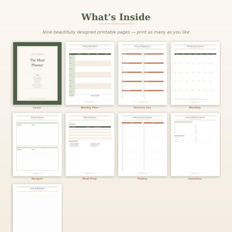 Printable Meal Planner | Grocery List, Menu, Recipes, Weekly and ...