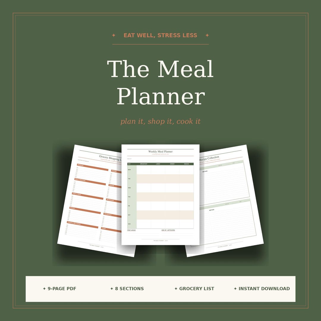 Printable Meal Planner | Grocery List, Menu, Recipes, Weekly and ...