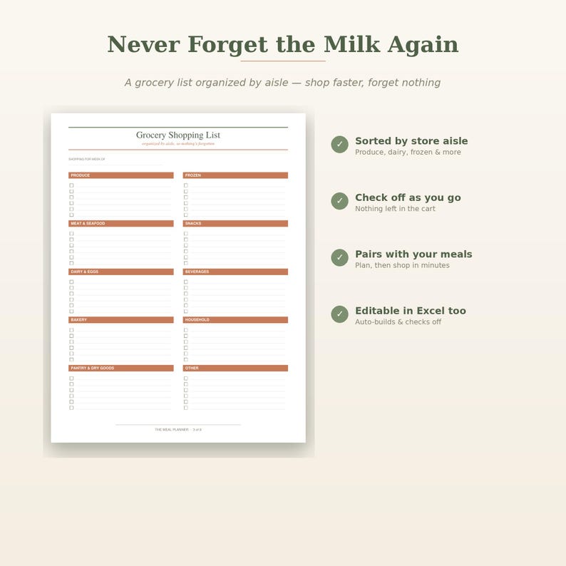 Printable Meal Planner | Grocery List, Menu, Recipes, Weekly and ...