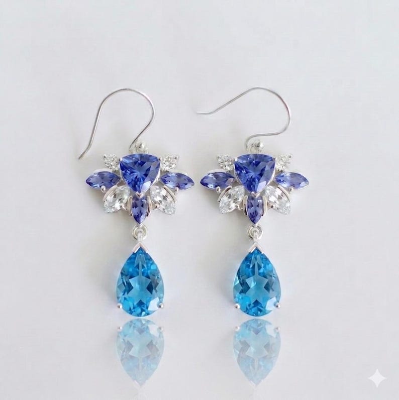 Amethyst Peridot Sterling Silver Dangle Drop Earrings, Floral Cluster ...