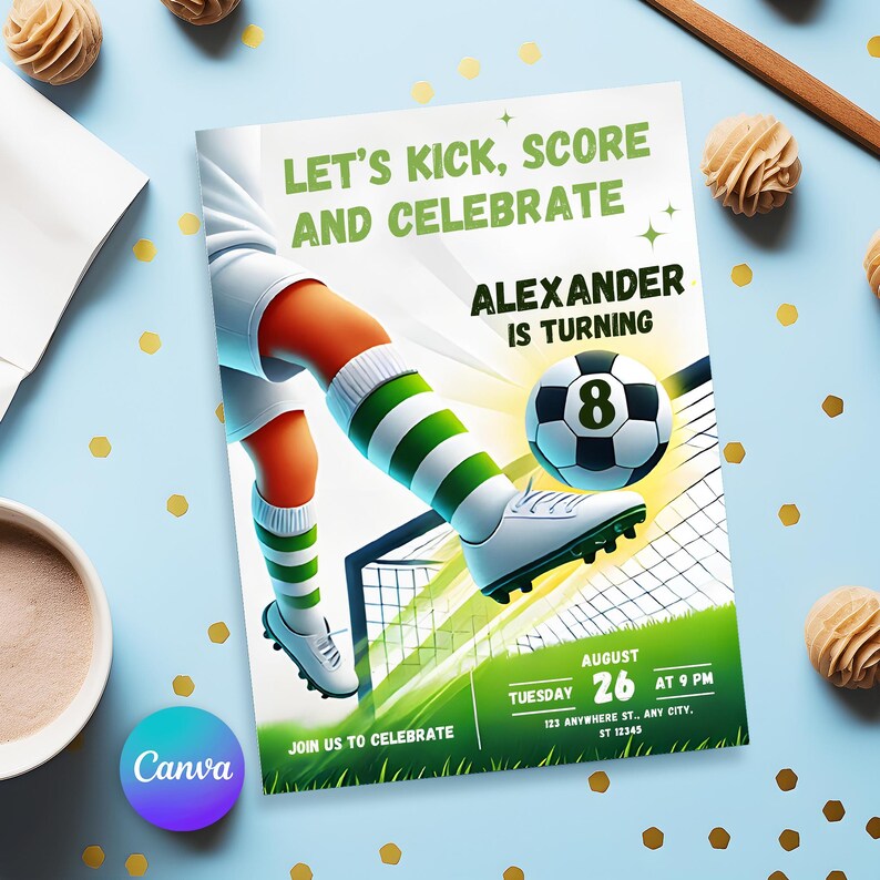 Soccer Birthday Invitation: Editable Canva Template for Kids Party ...