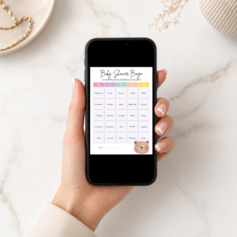 Baby Shower Bingo Game UK, Blue Boy Bear Theme, Canva Editable Template ...