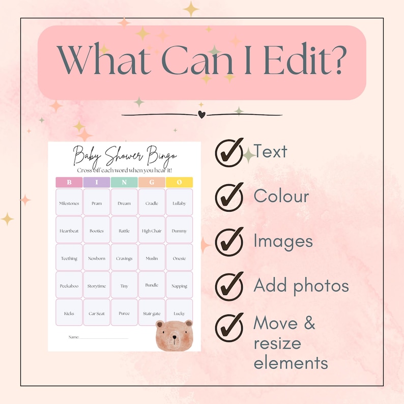 Baby Shower Bingo Game UK, Blue Boy Bear Theme, Canva Editable Template ...