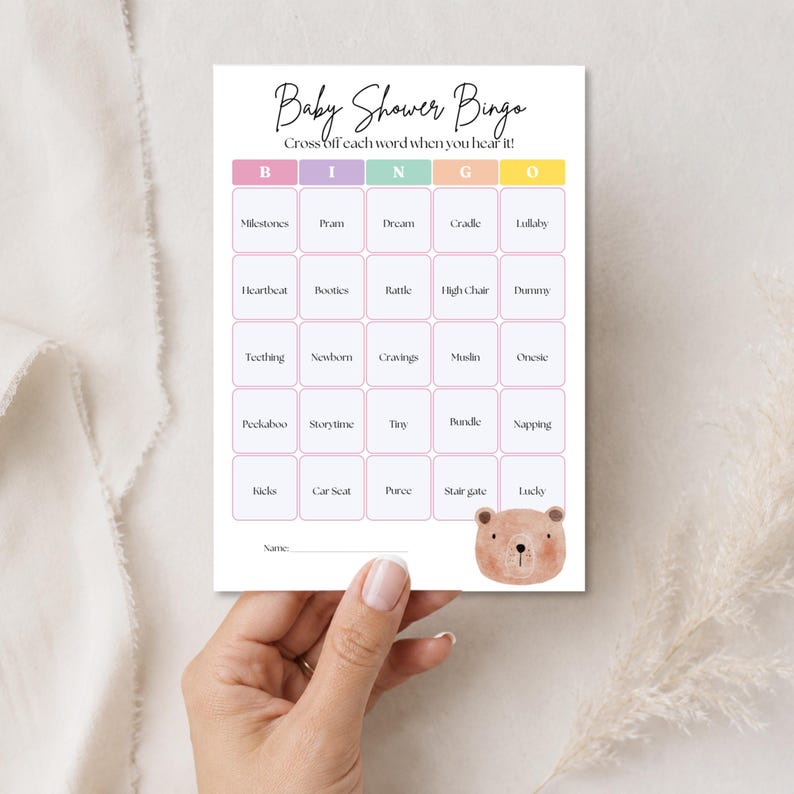 Baby Shower Bingo Game UK, Blue Boy Bear Theme, Canva Editable Template ...