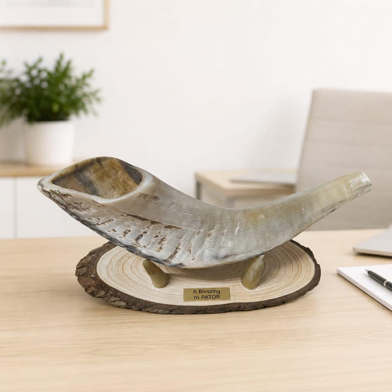 Custom Ram Shofar, Rustic Wood Stand, Kudu Horn Tips, Personalized ...
