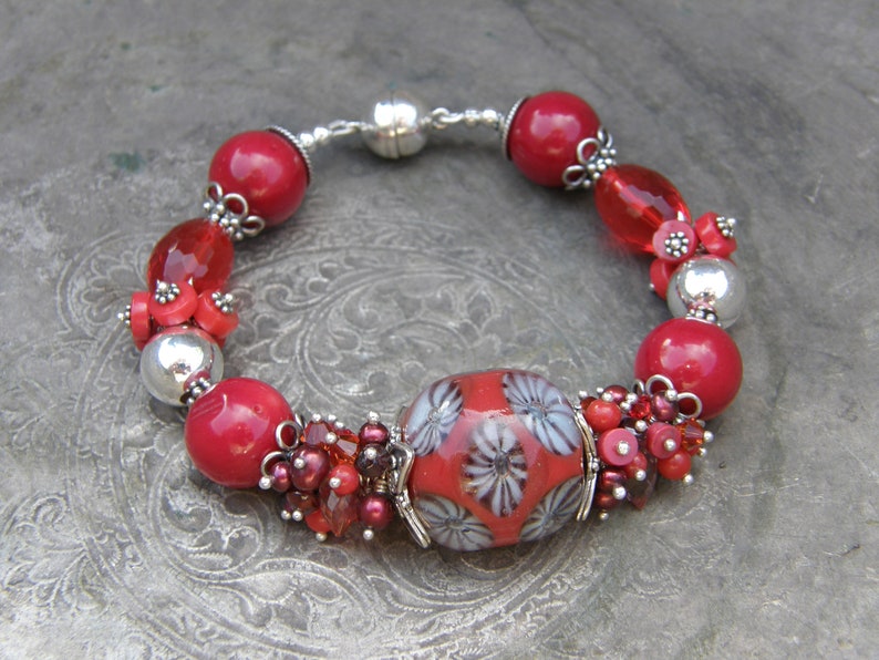 Scarlet Red Multi Gemstone Cluster Bracelet With Magnetic Clasp OOAK ...