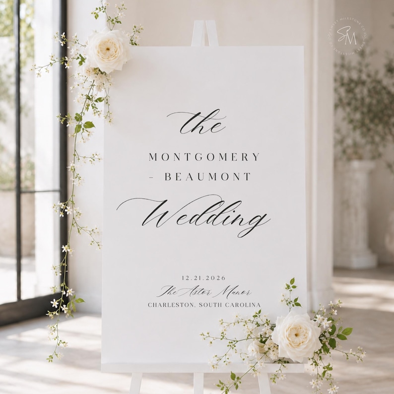 Classic Luxe Wedding Welcome Sign Template, Modern Romantic Minimalist ...
