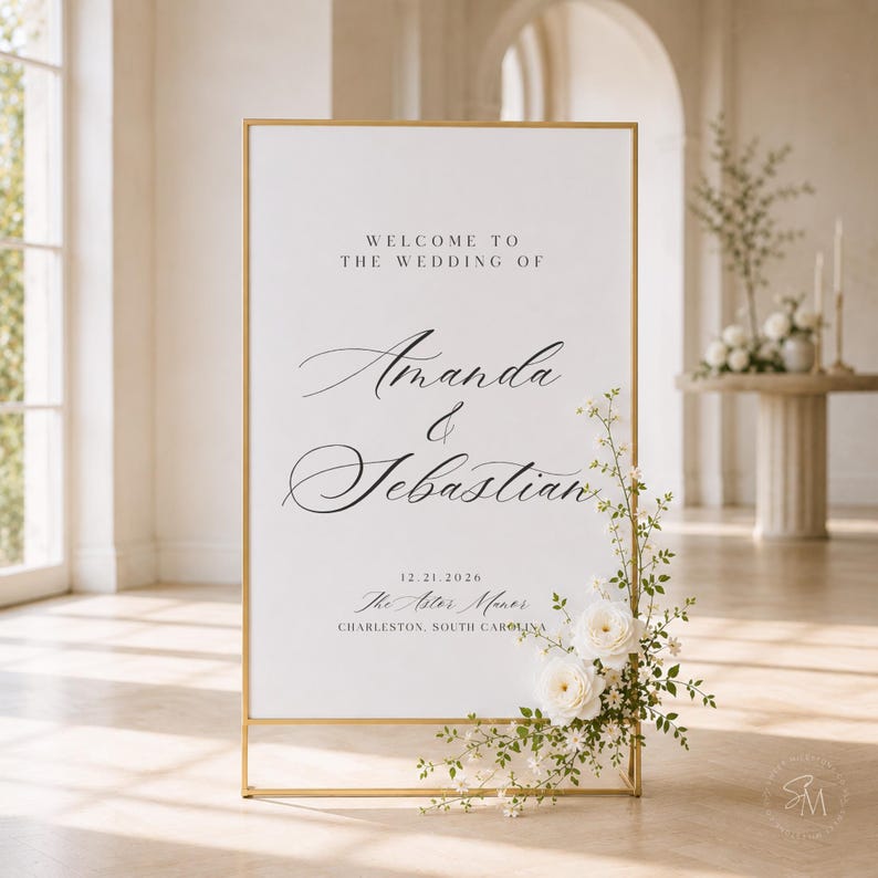 Classic Luxe Wedding Welcome Sign Template, Modern Romantic Minimalist ...