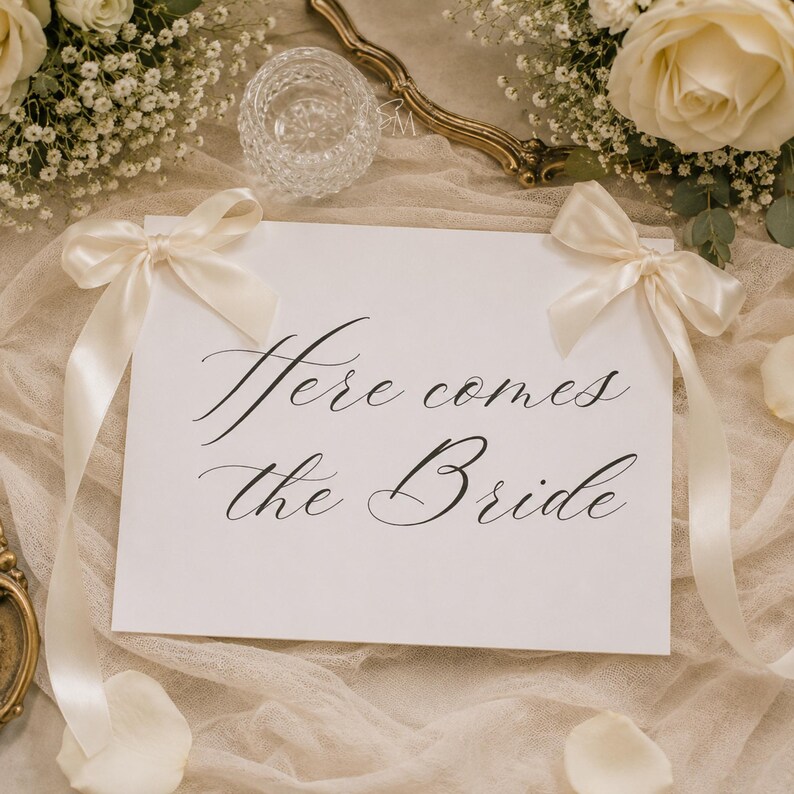 Here Comes Bride Sign | Elegant Minimalist Wedding Stationery (editable ...