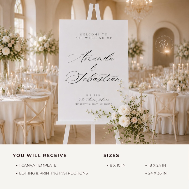 Wedding Welcome Sign Template, Old Money, Classic Luxe Modern Romantic ...