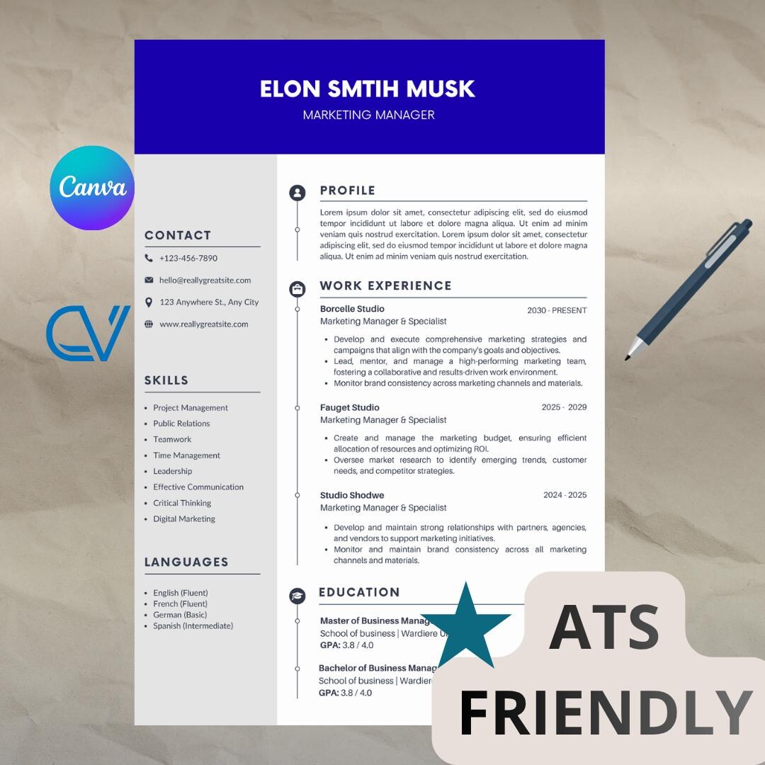 Modern Resume Template | Editable Canva CV + Cover Letter ...