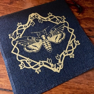 Deaths Head Hawkmoth- Gold Screen Print Fabric Patch 10x10cm- Goth ...