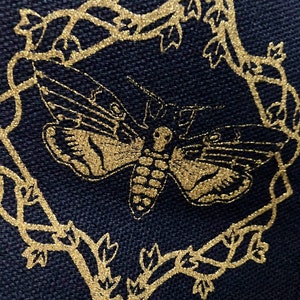 Deaths Head Hawkmoth- Gold Screen Print Fabric Patch 10x10cm- Goth ...