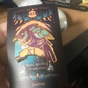 Justice Crow Hard Enamel Pin- Tarot Pin, Gold Hard Enamel, Double Post ...